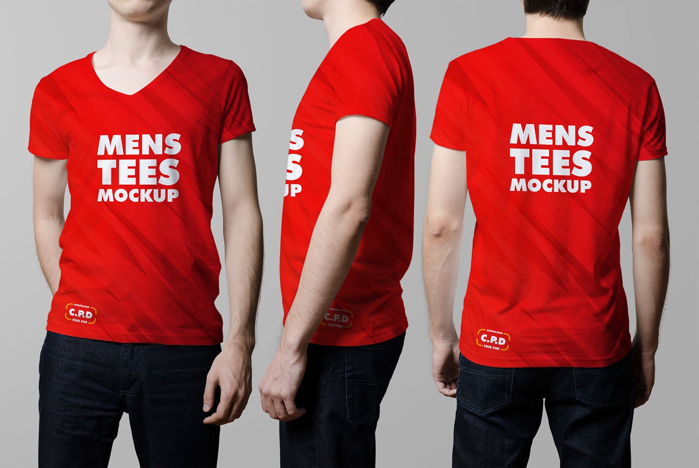 Realistic Men s V Neck T Shirt Model Free Mockup FreeMockup